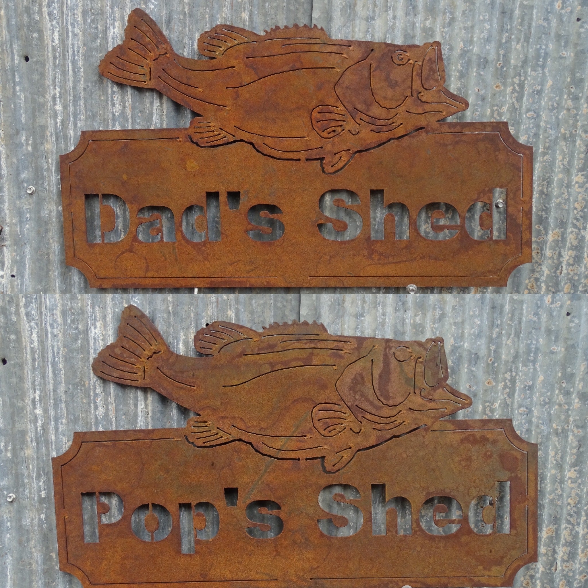 Dad's Shed Fish Sign Pop's - custom wording available | Metal Wall Art ...