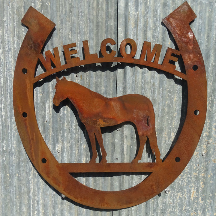 Welcome Sign Made From Horseshoes Union Rustic Metal Brown Western