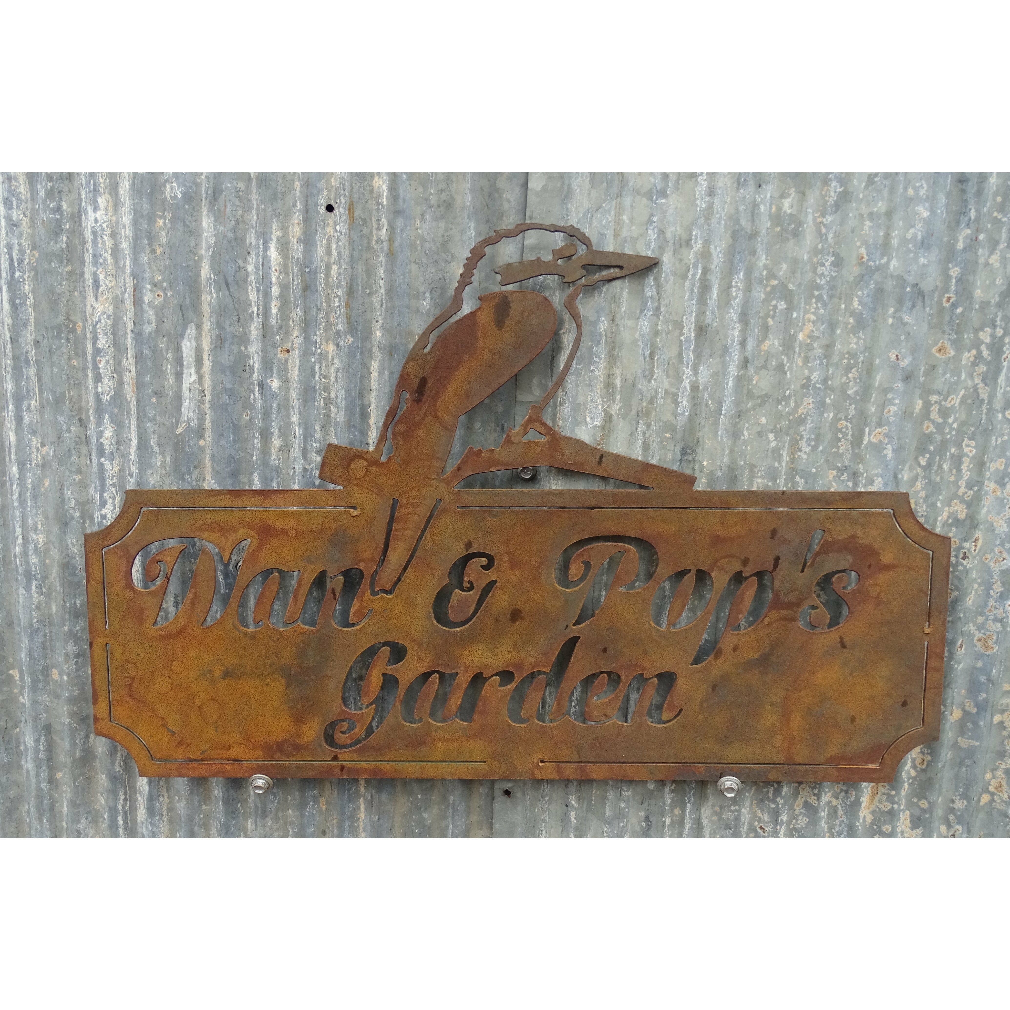 Kookaburra Nan & Pop's Metal Garden Sign custom available